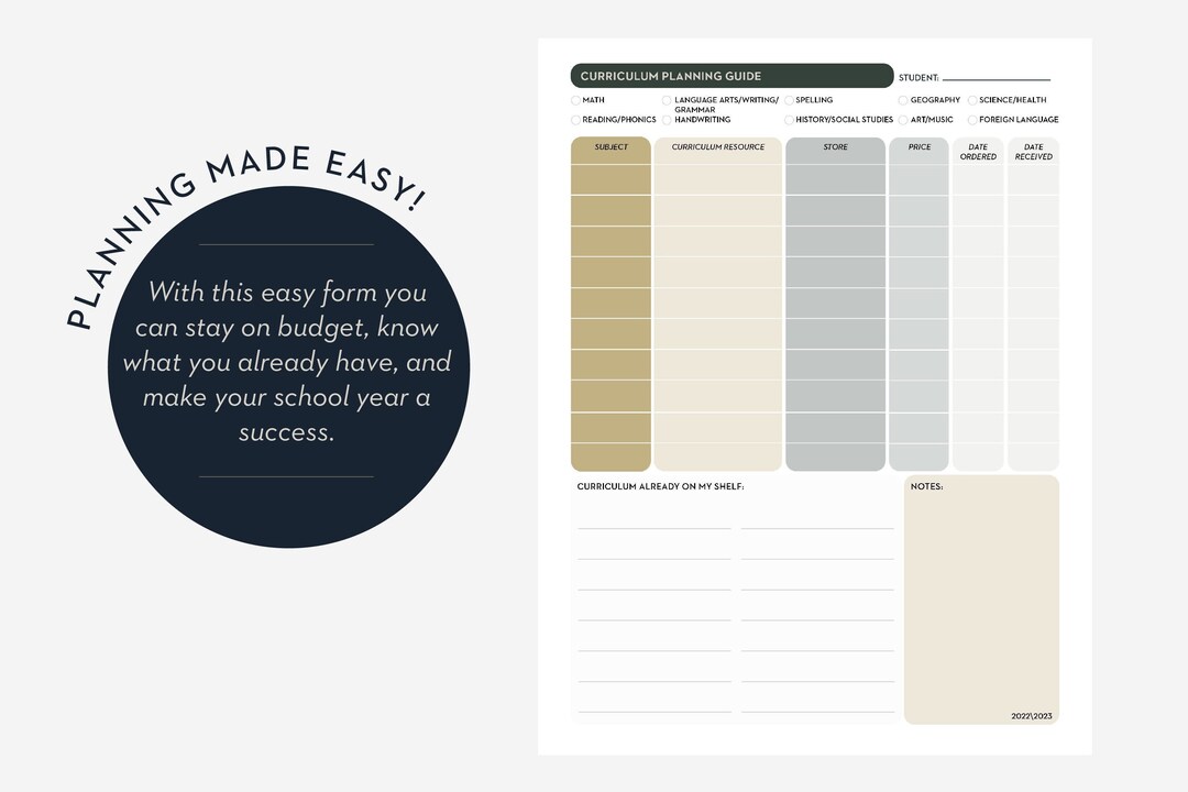 Curriculum Planning Guide, Digital Download, PDF, Homeschool Planner - Etsy