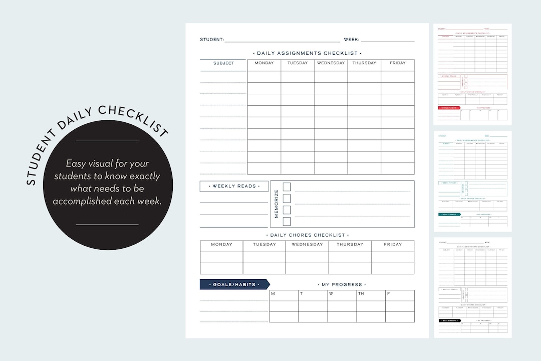 Printable Student Weekly Planner Daily Checklist Student Week-at-a ...