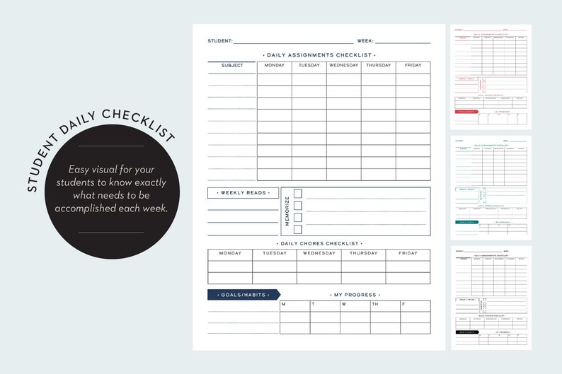 Printable Student Weekly Planner Daily Checklist Student Week-at-a ...