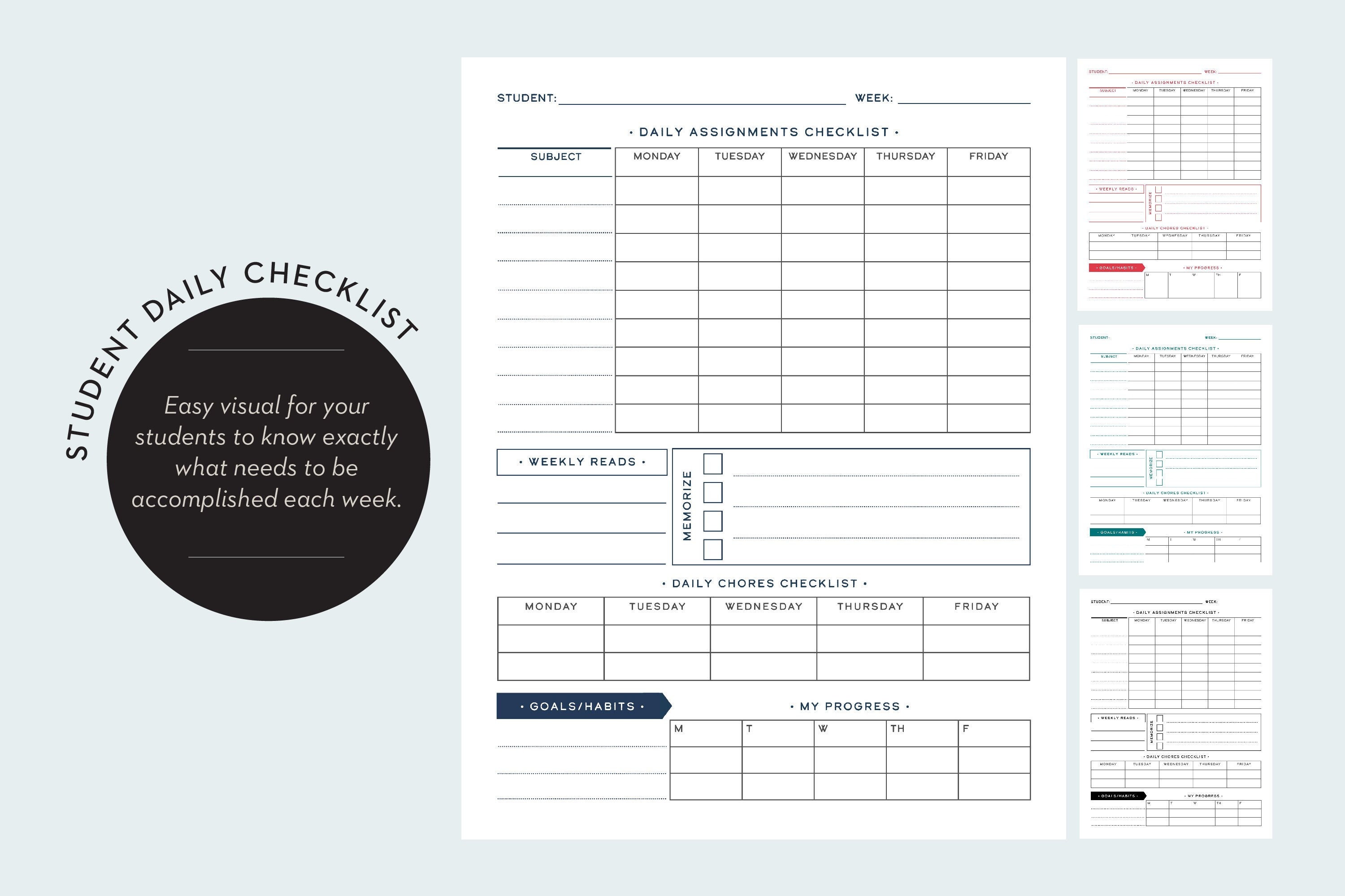 Printable Student Weekly Planner Daily Checklist Student Week-at-a ...