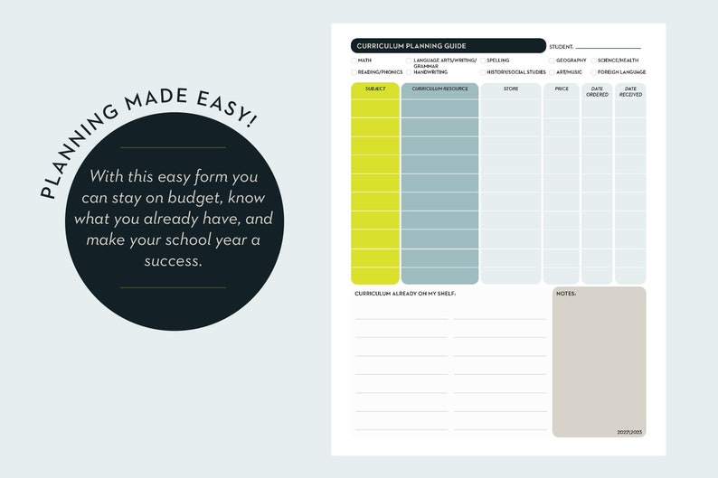 Curriculum Planning Guide, Digital Download, PDF, Homeschool Planner - Etsy