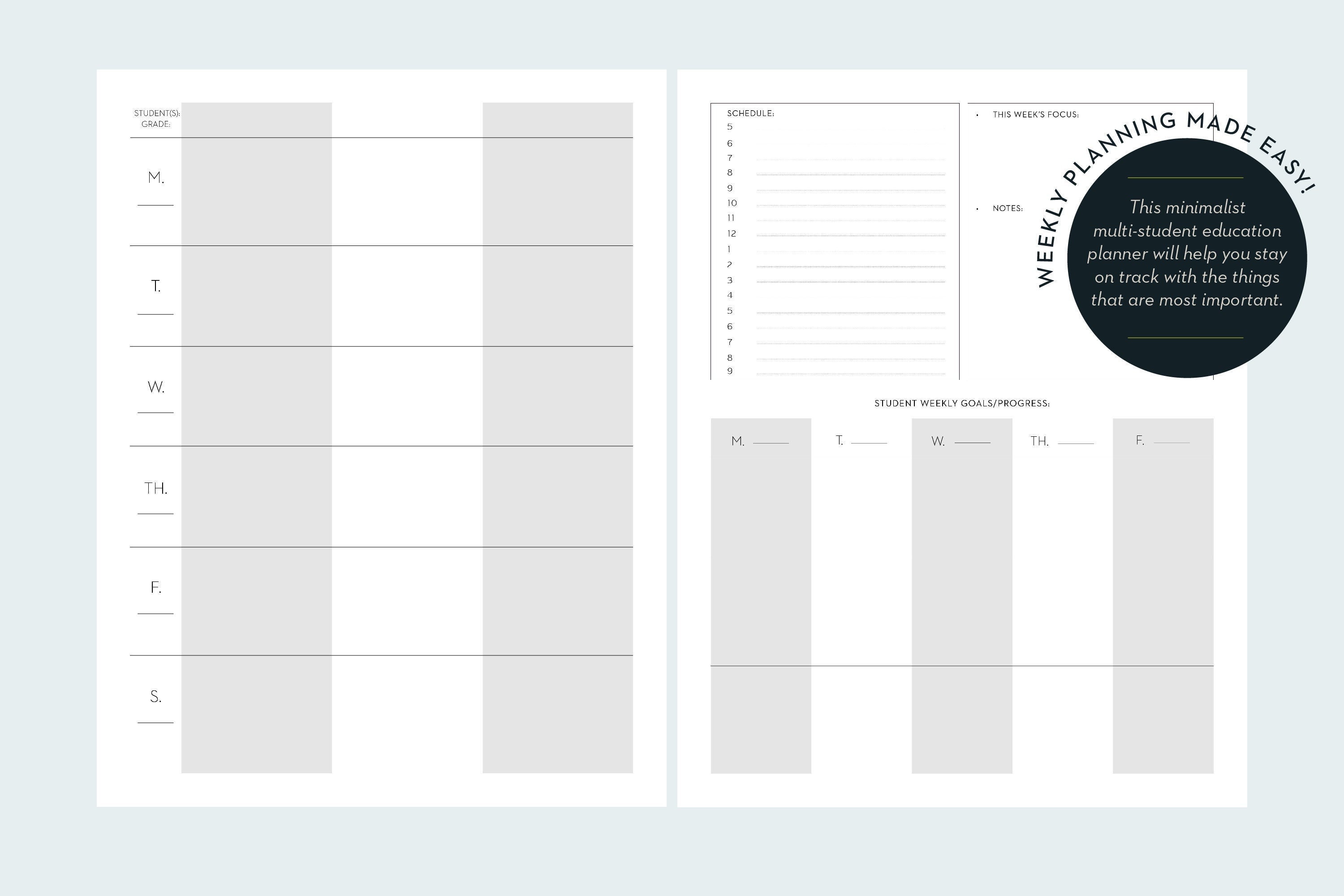 Printable Homeschool Planner Page - Simple Calendar, Minimalist ...