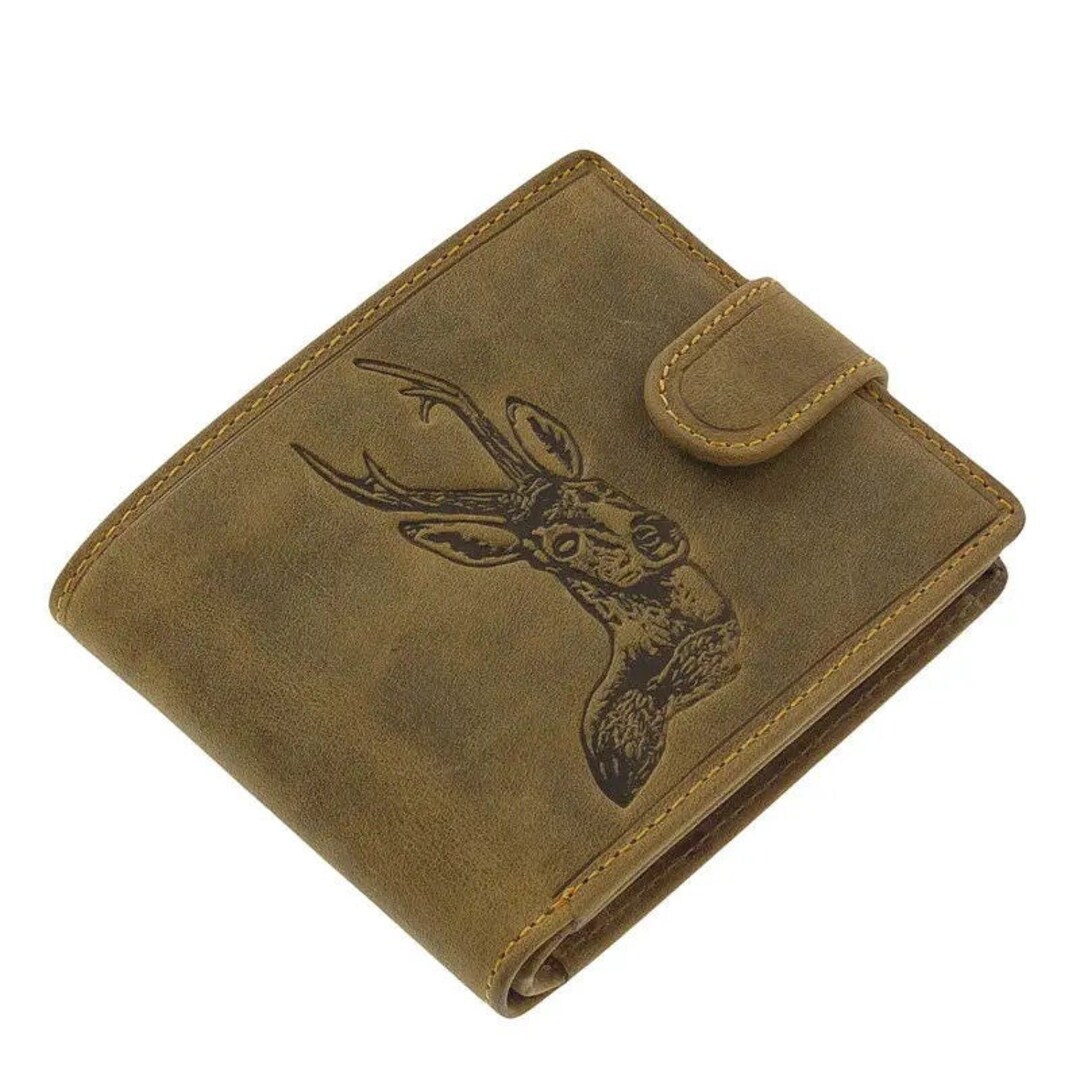 Real Leather, Embossed, Bi-fold Wallet, Deer, Gift for Hunters, Hikers ...