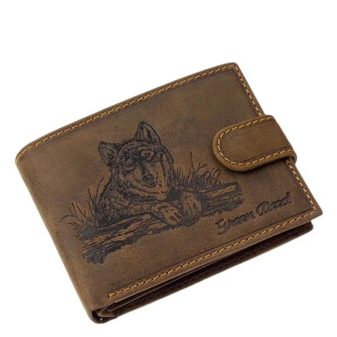 Real Leather Wallet Wolf, Gift for Men and Women, Bifold, Engraved, 3d ...