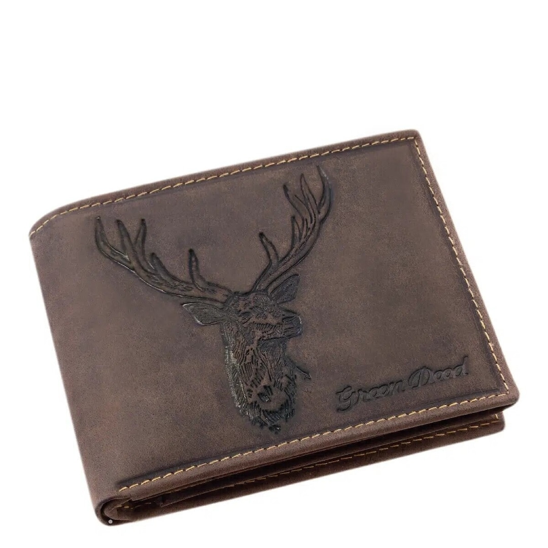 Real Leather Wallet Deer Head, Gift for Men and Women, Bifold, Engraved ...