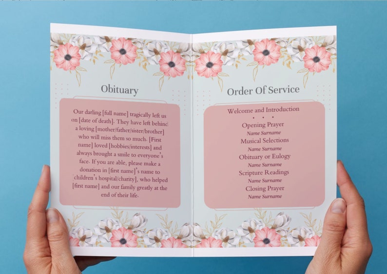 Editable Funeral Program Template, Floral Memorial Program, Memorial ...