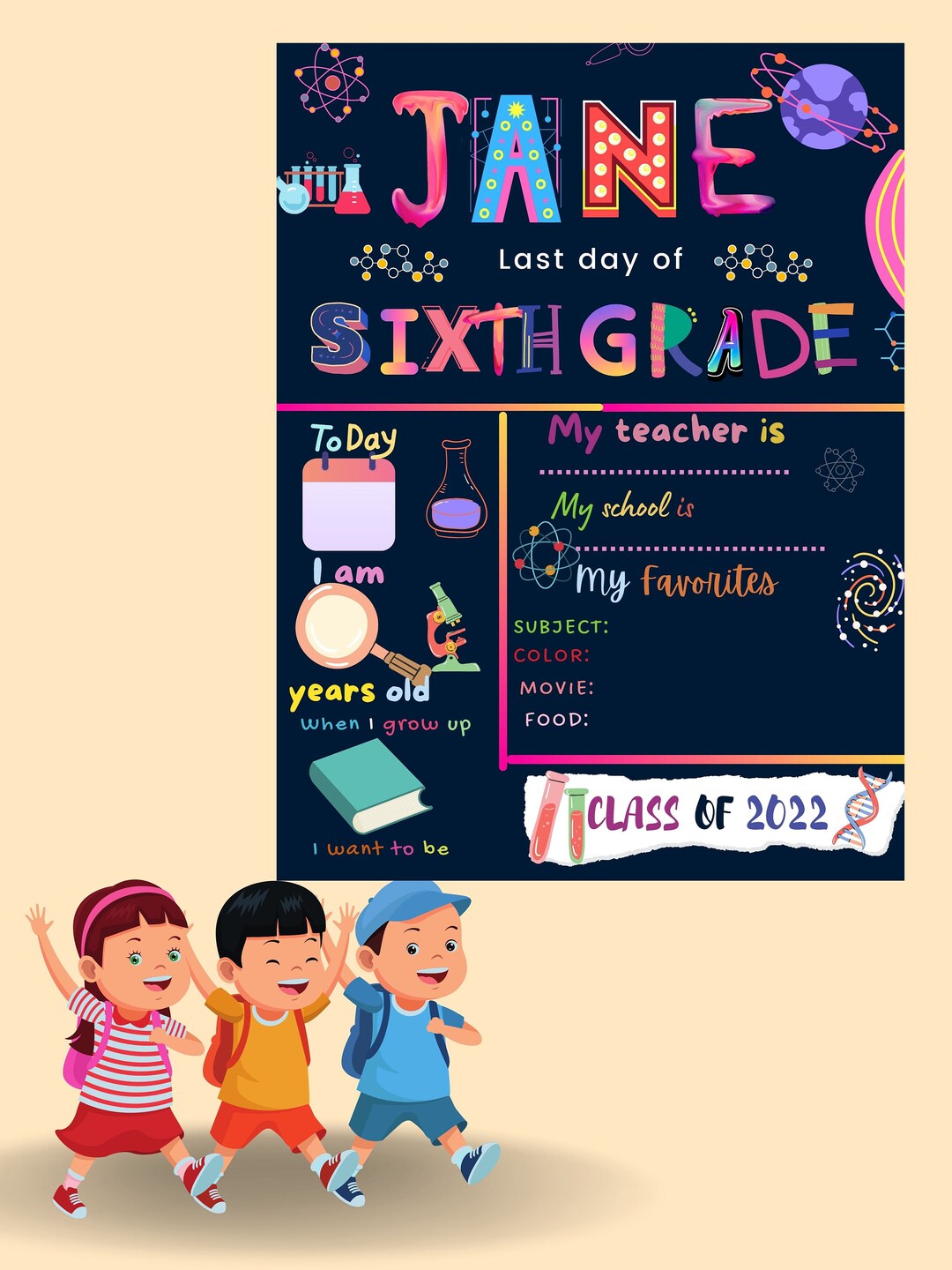 Editable First or Last day of School Sixth Grade Sign 6th grade Sign ...