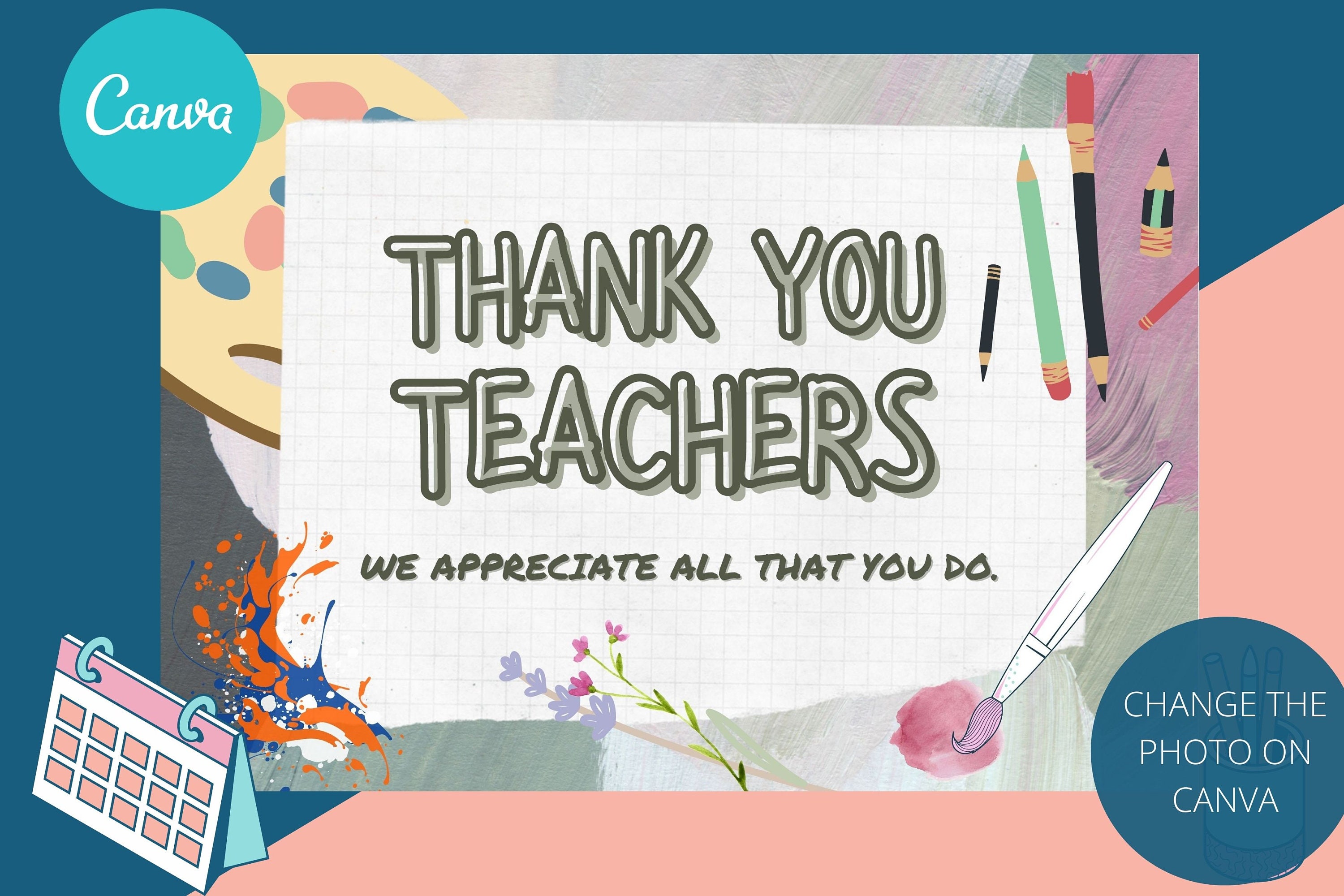 Digital Teacher Appreciation, Personalized Thank You Sign, Last Day of ...