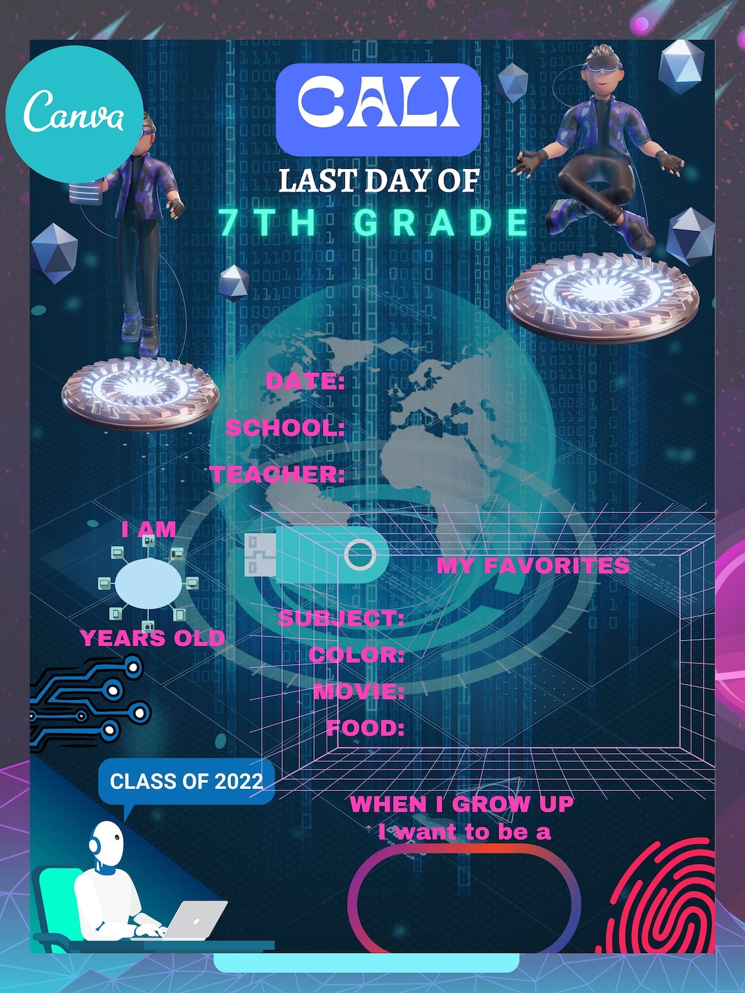 Editable First or Last Day of School - 7th Grade Sign for Boy or Girl ...