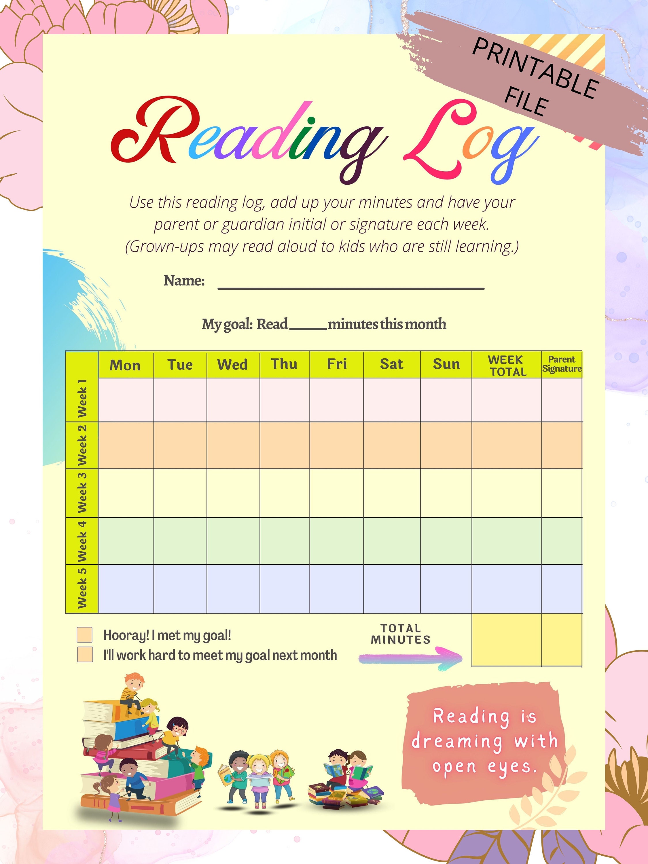 Kids Reading Log Printable Kid Journal Learning Incentive - Etsy