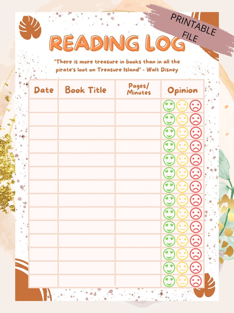 Kids Reading Log for Kids, Reading Log Journal Kids, Printable Journal ...