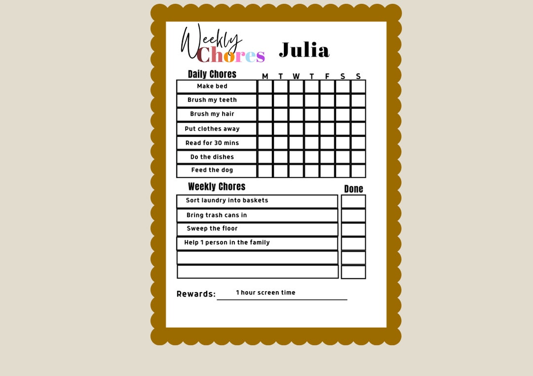 Weekly Chore Chart Editable With Rewards - Daily Responsibility Chart ...