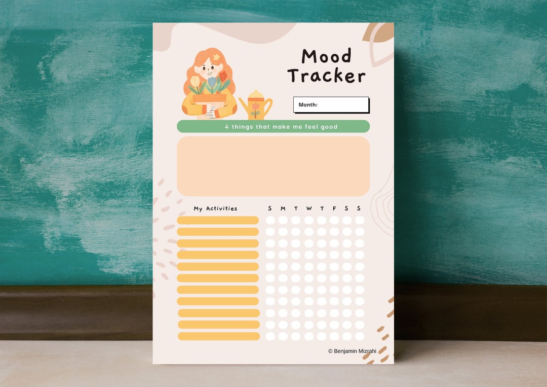 Daily Mood Tracking Chart Template, Printable Mood Tracker Pages for Planners and Journals ...