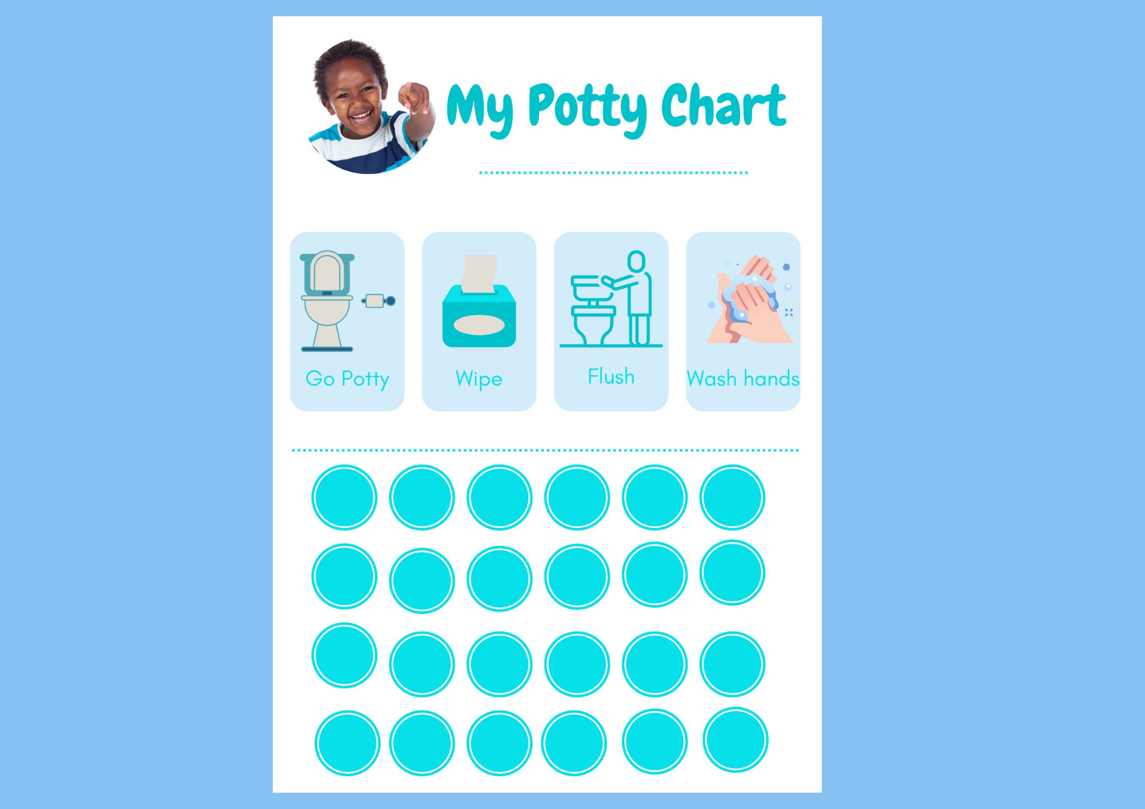 Blue Tone Potty Training Chart for Kids Step by Step Toilet Training ...