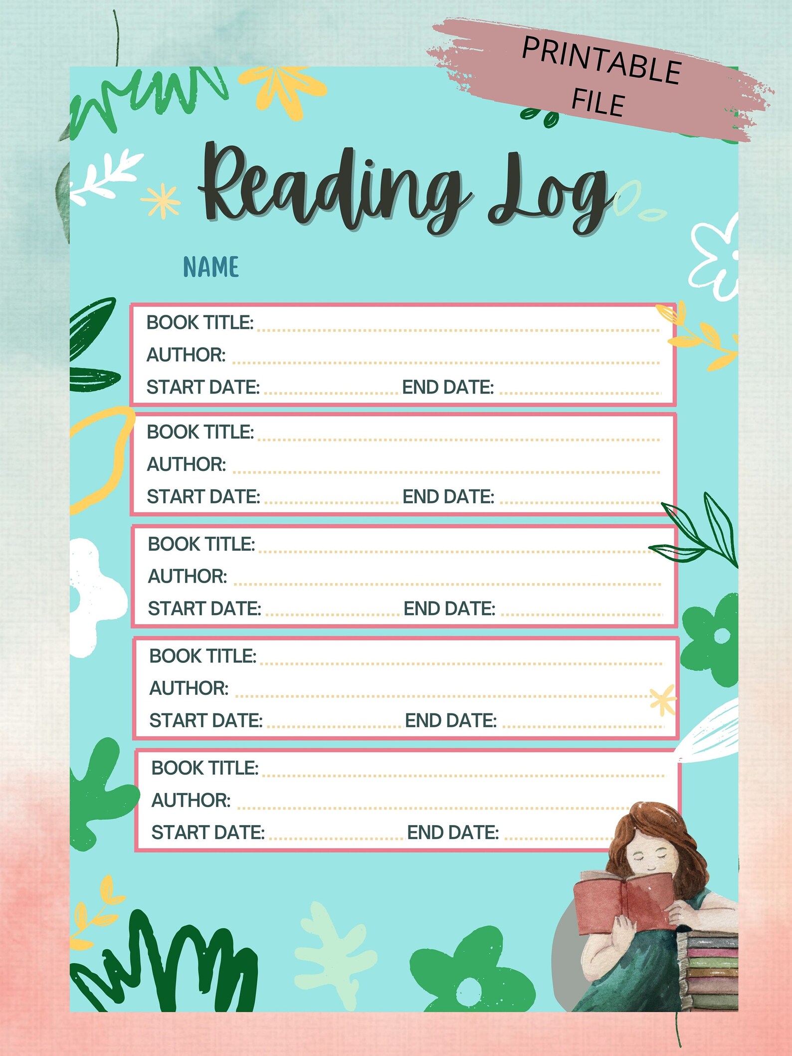 Kids Reading Log Printable Kid Journal Instant Download - Etsy