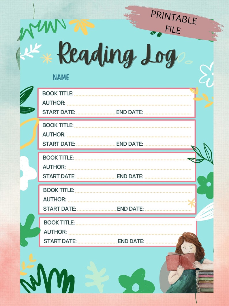 Kids Reading Log Printable Kid Journal Instant Download - Etsy
