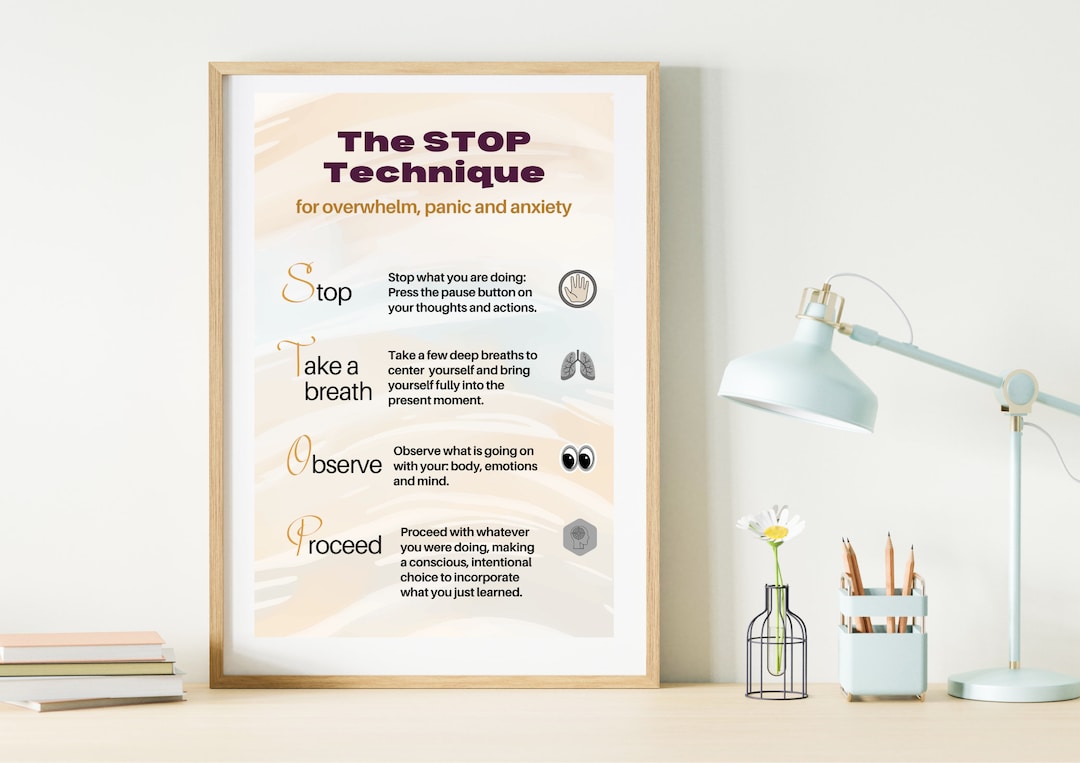 STOP Technique, Calm Poster, Anxiety Relief, Mental Health Poster ...