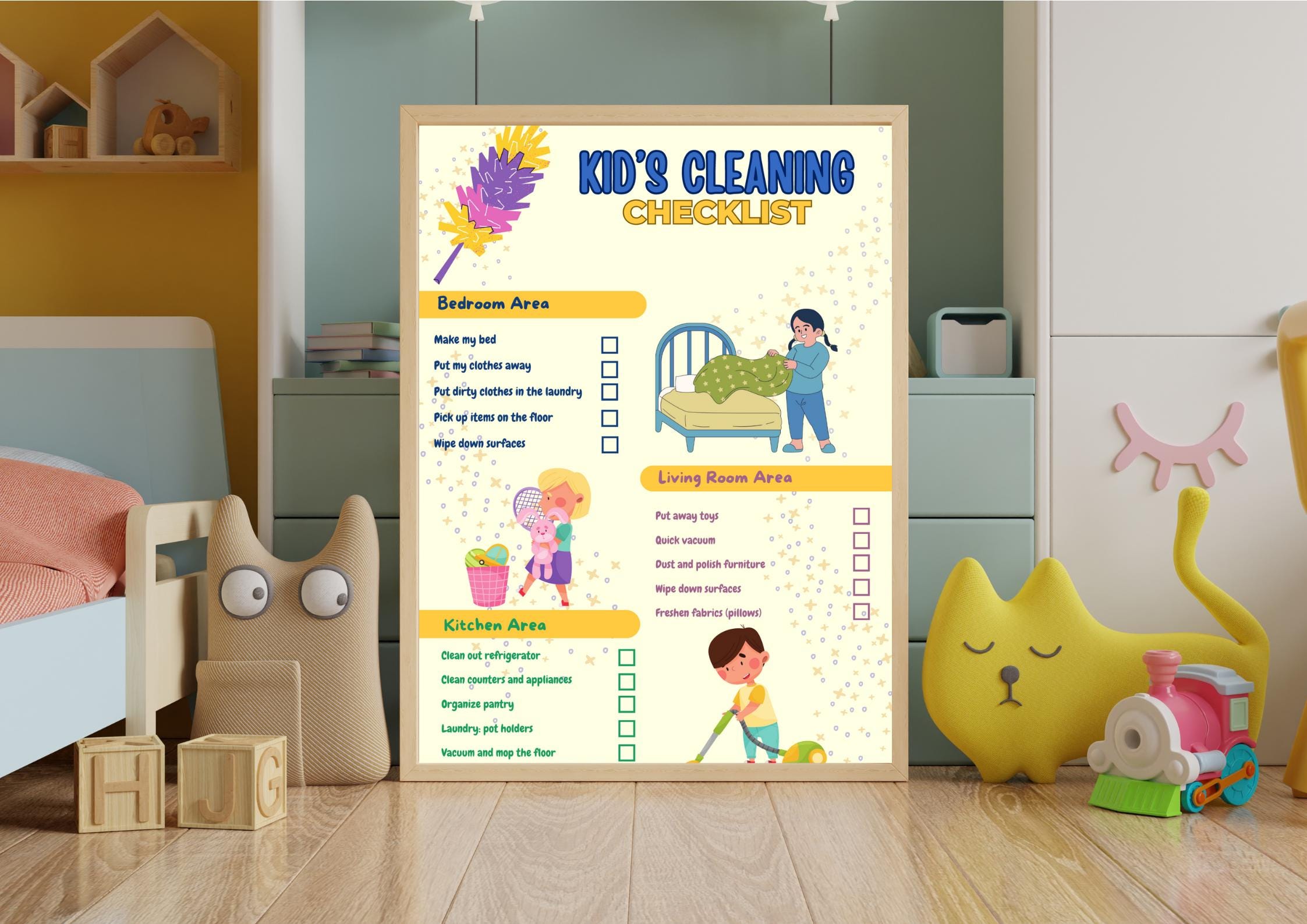 Kid's Cleaning Checklist | Printable Chore Chart, Household Planner ...