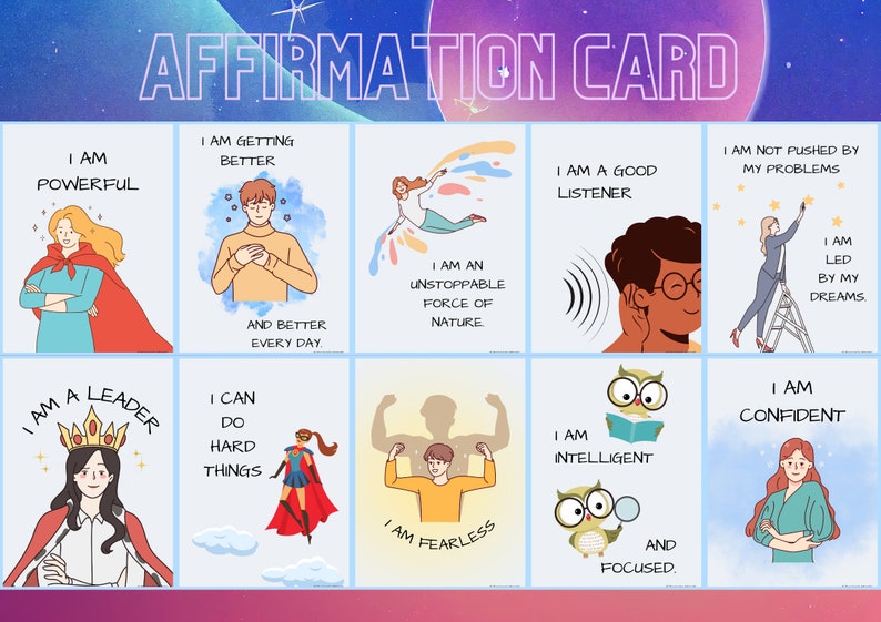 Positive Affirmation Cards, Printable Quotes, Editable Canva Template ...
