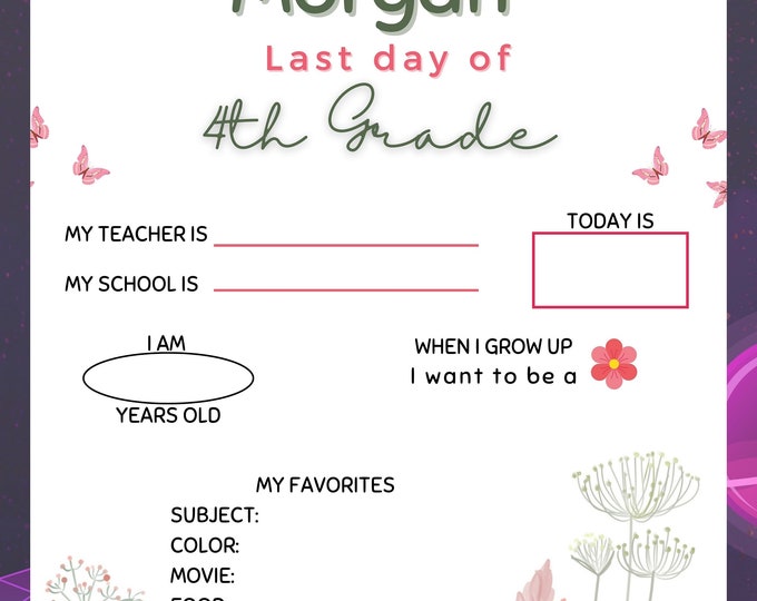 Editable First or Last Day of School 4th Grade Sign for Boy or Girl ...