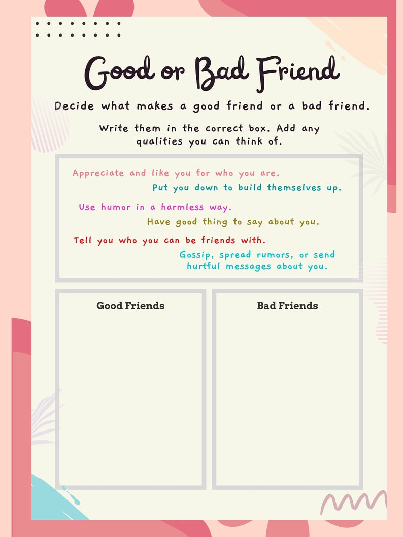 Good Vs Bad Friends Poster - PRINTABLE Emotional Learning Social Skills ...