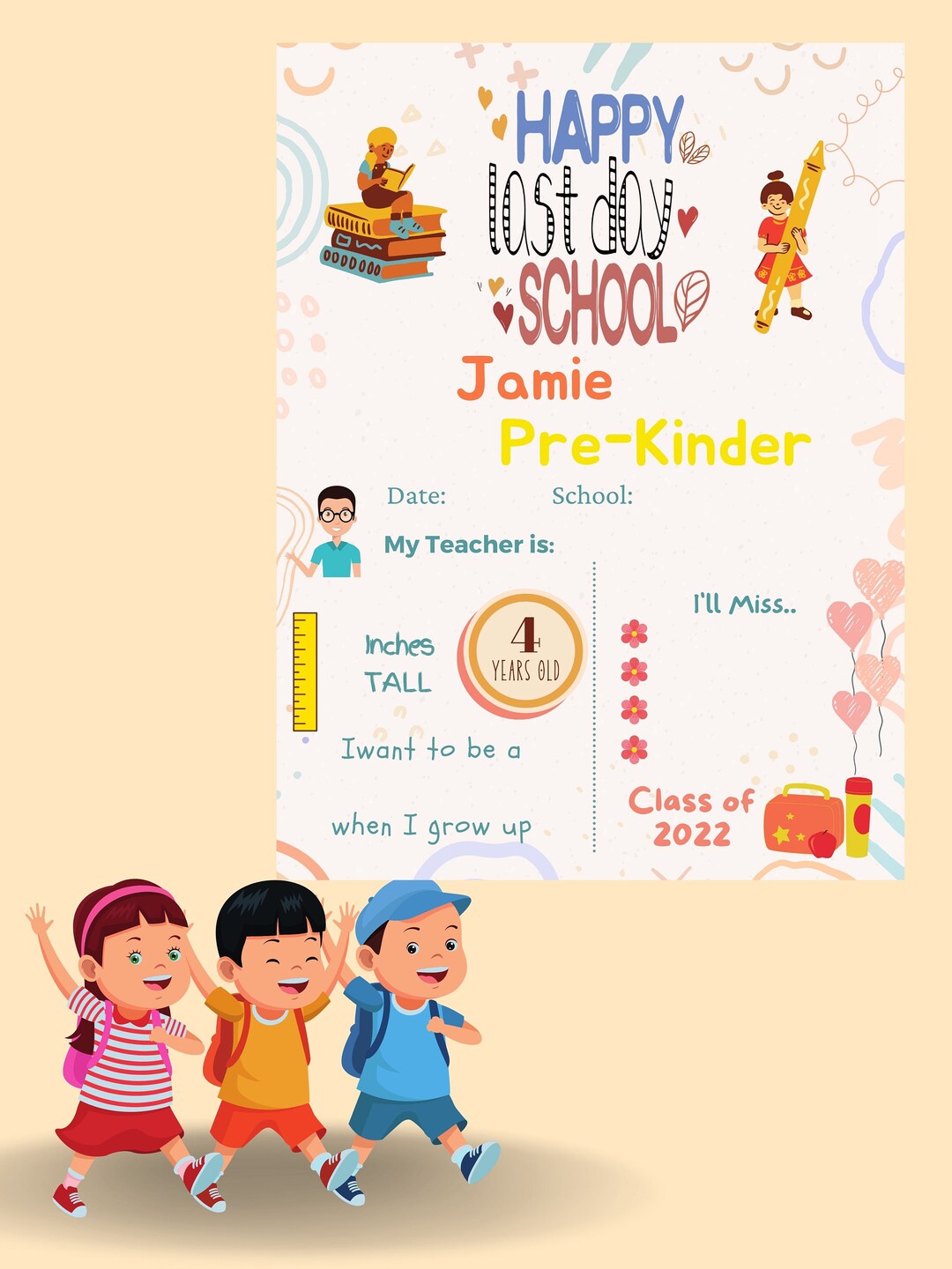 Editable First or Last Day of School - Pre-k Sign for Boy or Girl Cute ...
