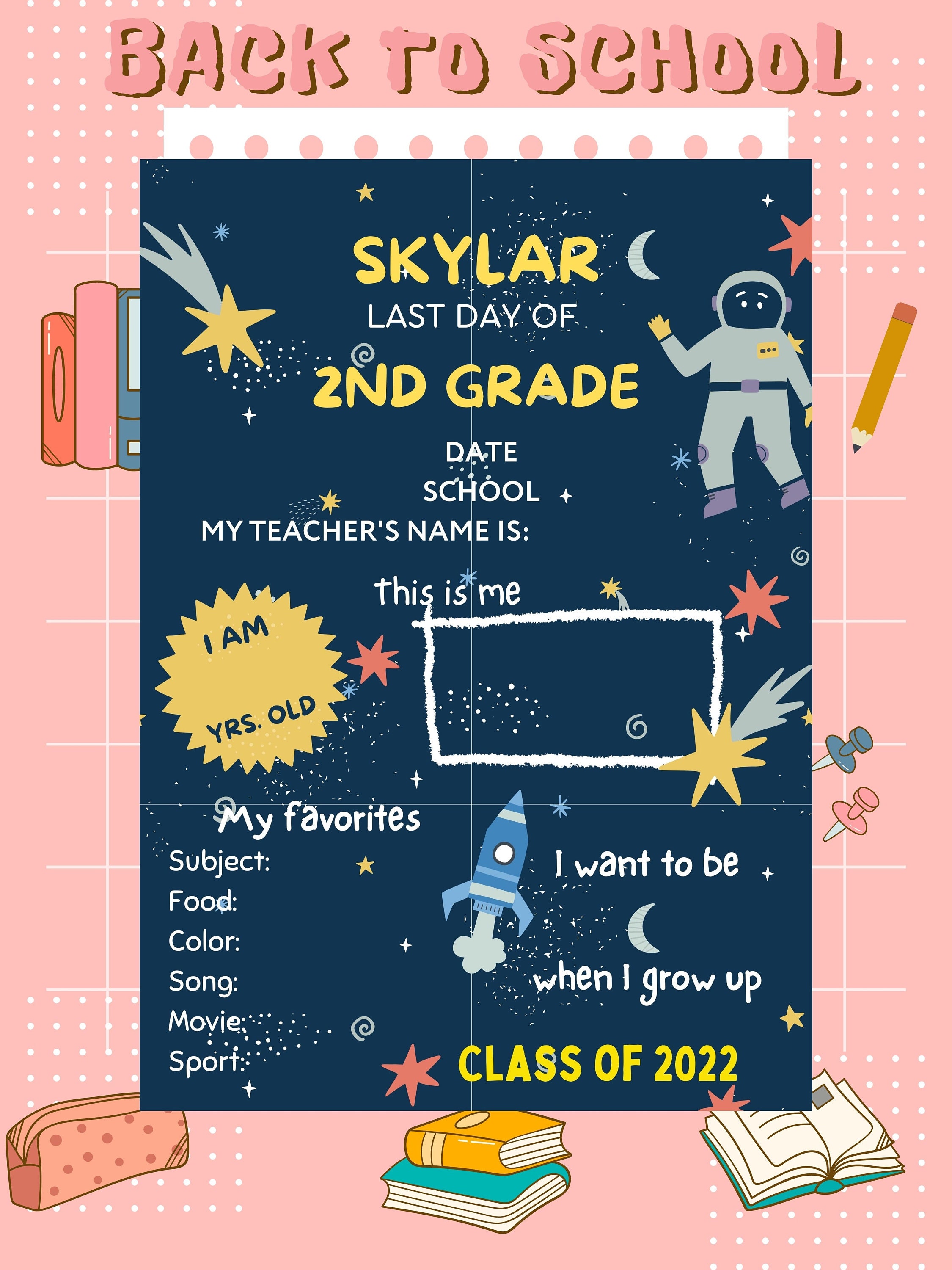 Editable First or Last Day of School Sign Any Grade Sign for Boy or ...