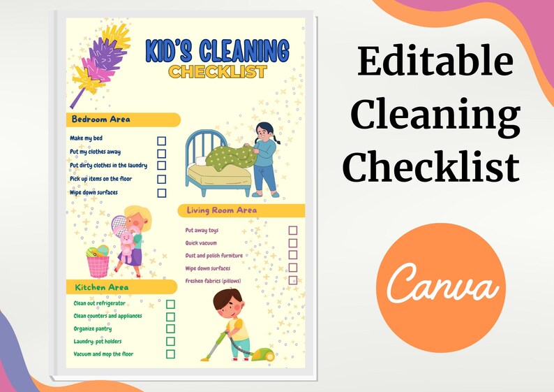 Kid's Cleaning Checklist | Printable Cleaning Checklist | Kids Cleaning ...