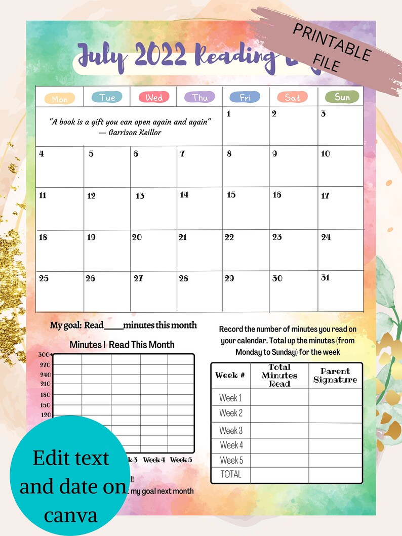 Kids Reading Log, Printable Kid Journal, Learning Incentive, Instant ...