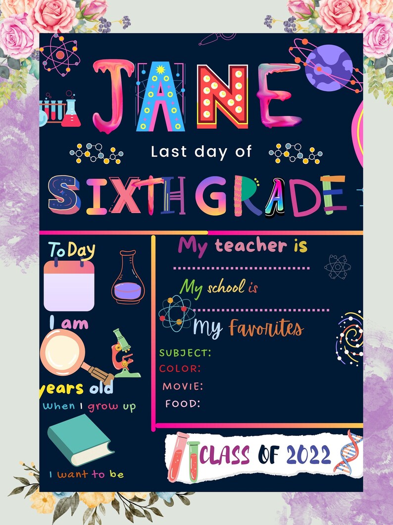 Editable First or Last Day of School Sixth Grade Sign 6th Grade Sign ...