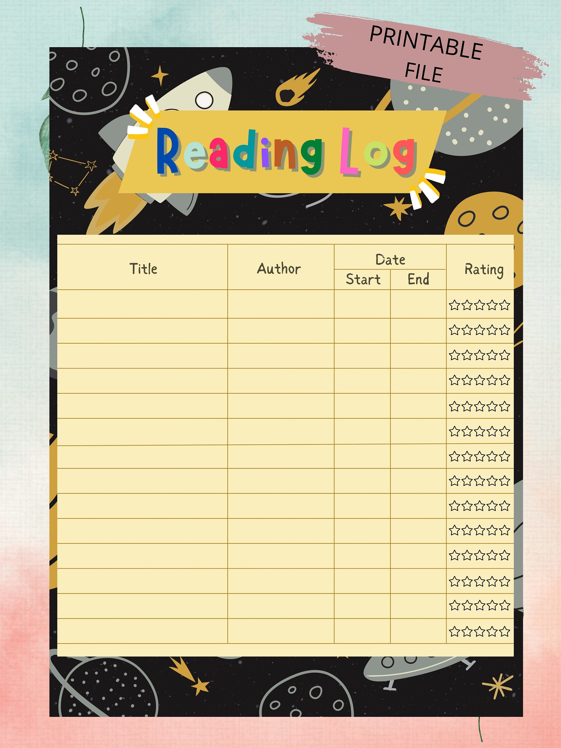 Kids Reading Log, Printable Journal Kid, Learning Incentive, Instant ...