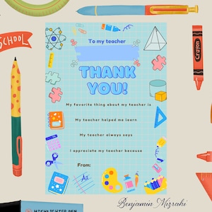 Printable Thank You Teacher Appreciation Card Student to - Etsy
