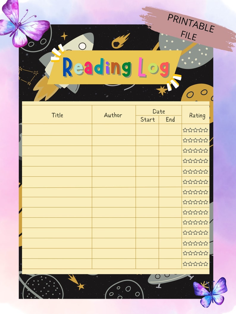 Kids Reading Log, Printable Journal Kid, Learning Incentive, Instant ...