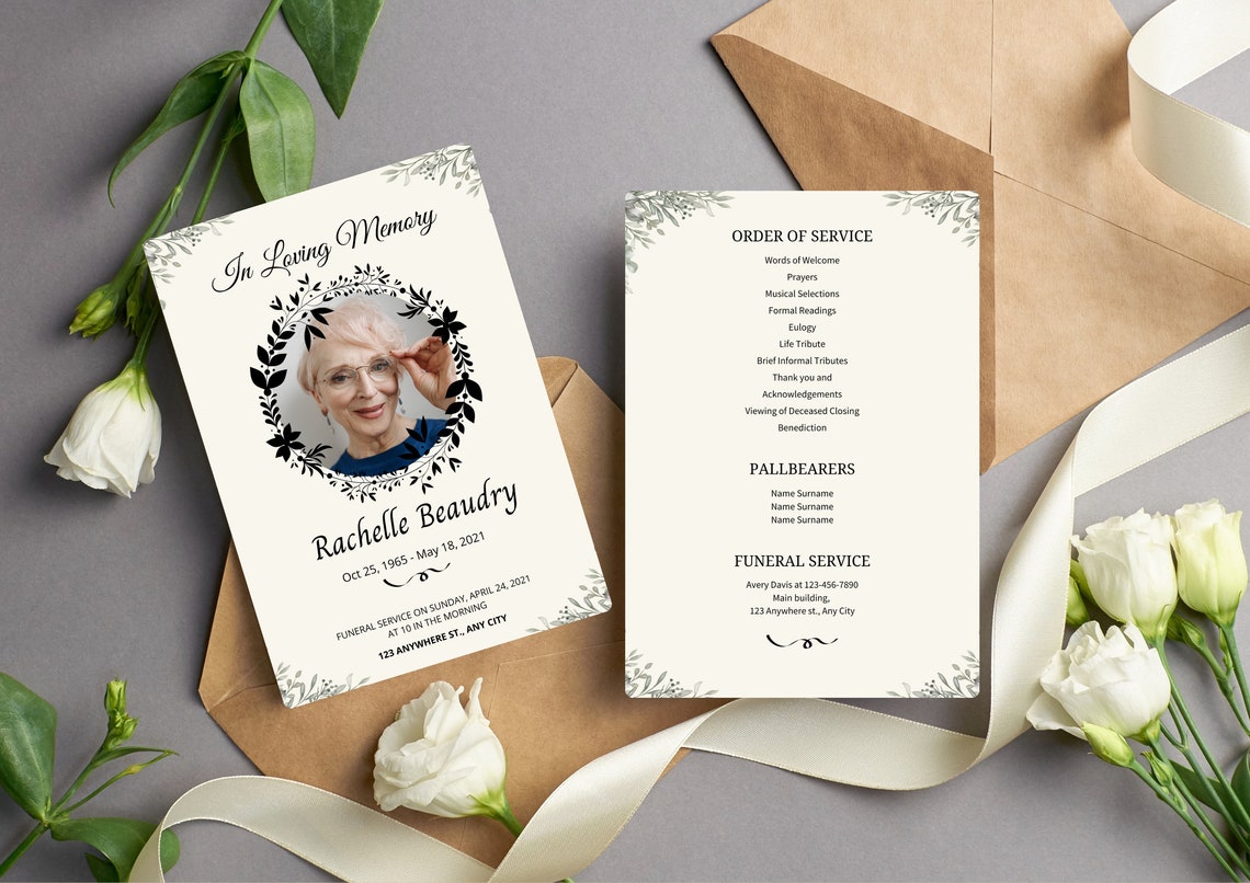 Editable Floral Funeral Program Template Celebrating the Life of ...