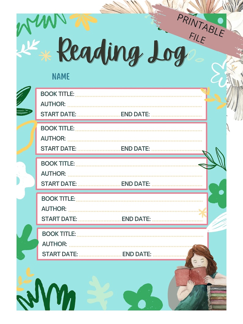 Kids Reading Log Printable Kid Journal Instant Download - Etsy