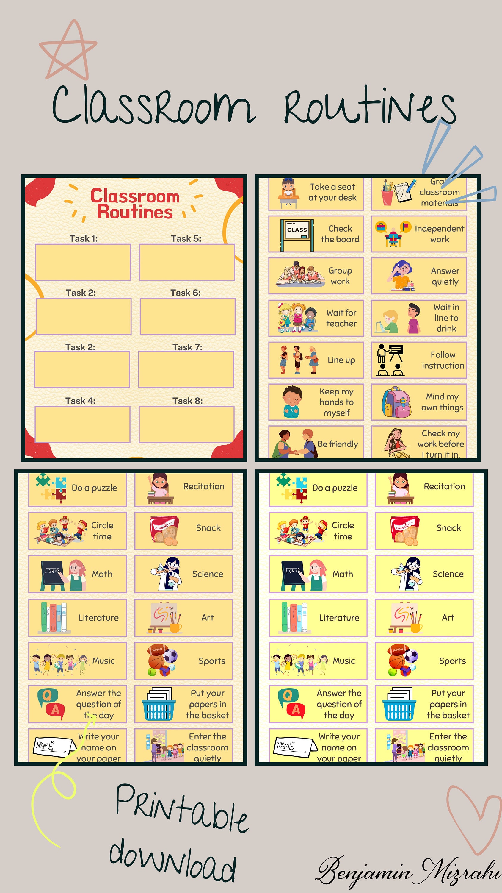 Classroom Routine Cards I Visual Schedule Cards Toddler Preschool Classroom Routines I Printable ...