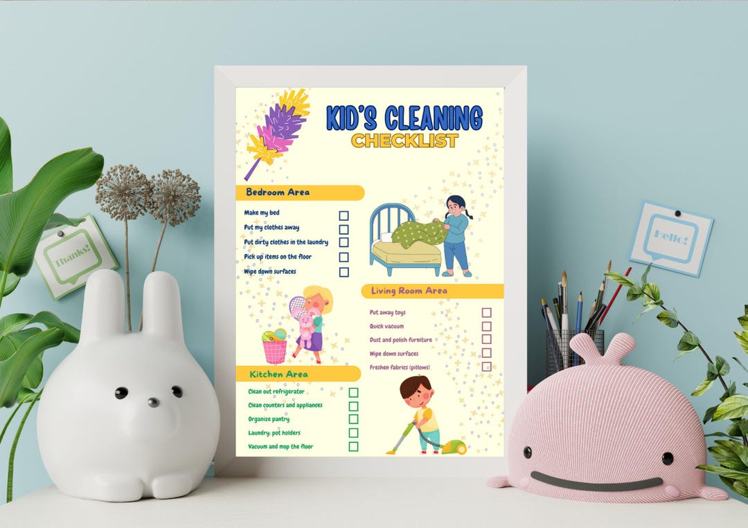 Kid's Cleaning Checklist | Printable Chore Chart, Household Planner ...