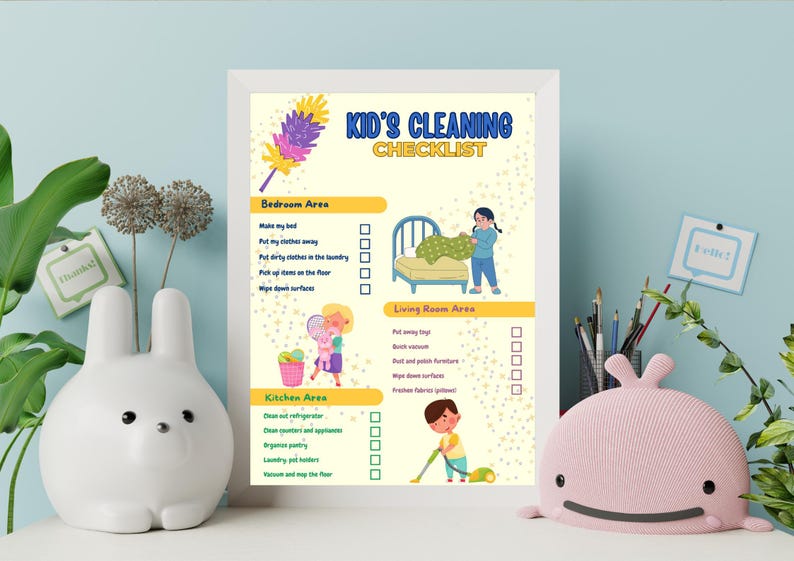 Kid's Cleaning Checklist | Printable Cleaning Checklist | Kids Cleaning ...