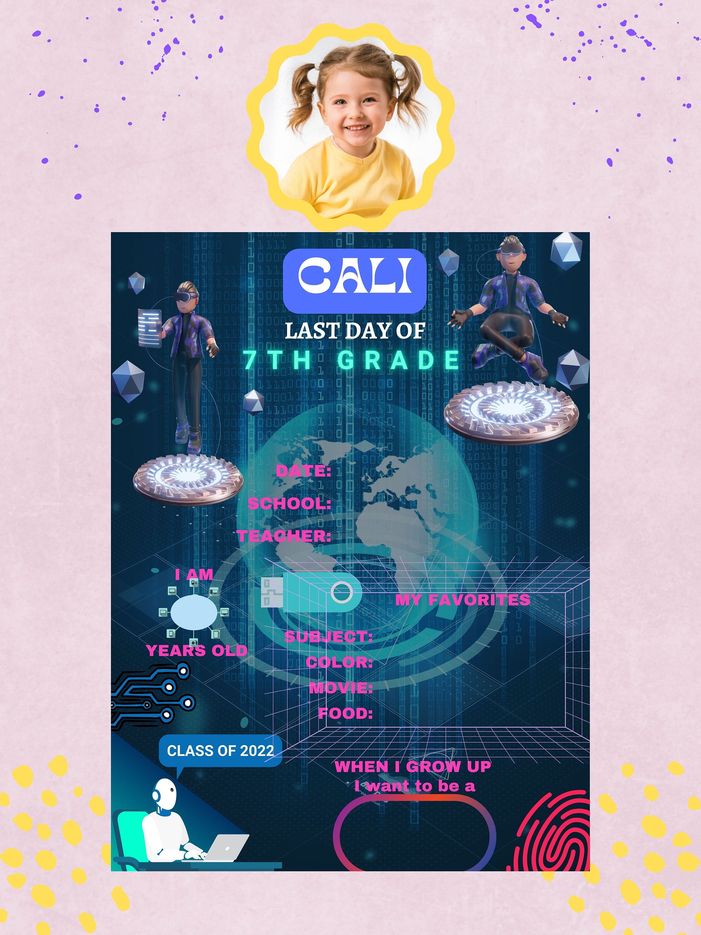 Editable First or Last Day of School - 7th Grade Sign for Boy or Girl ...