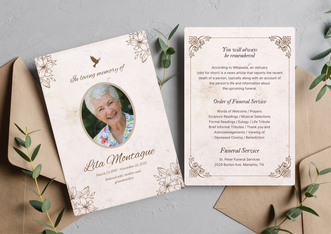 Pink Funeral Program Template Editable Pink Funeral Memorial Printable ...