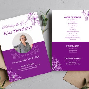 Editable Purple Funeral Program Template | Funeral Memorial ...