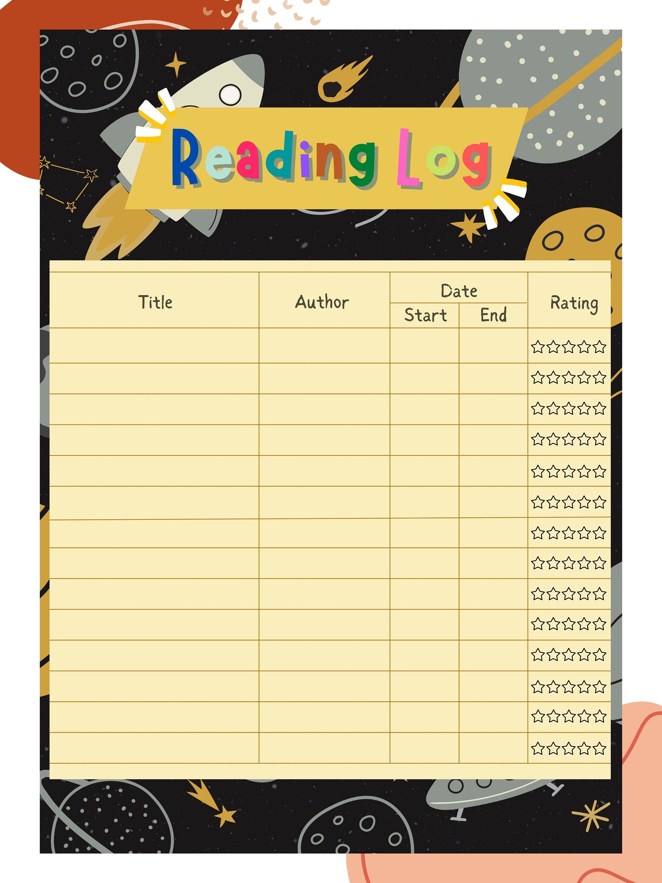 Kids Reading Log, Printable Journal Kid, Learning Incentive, Instant ...