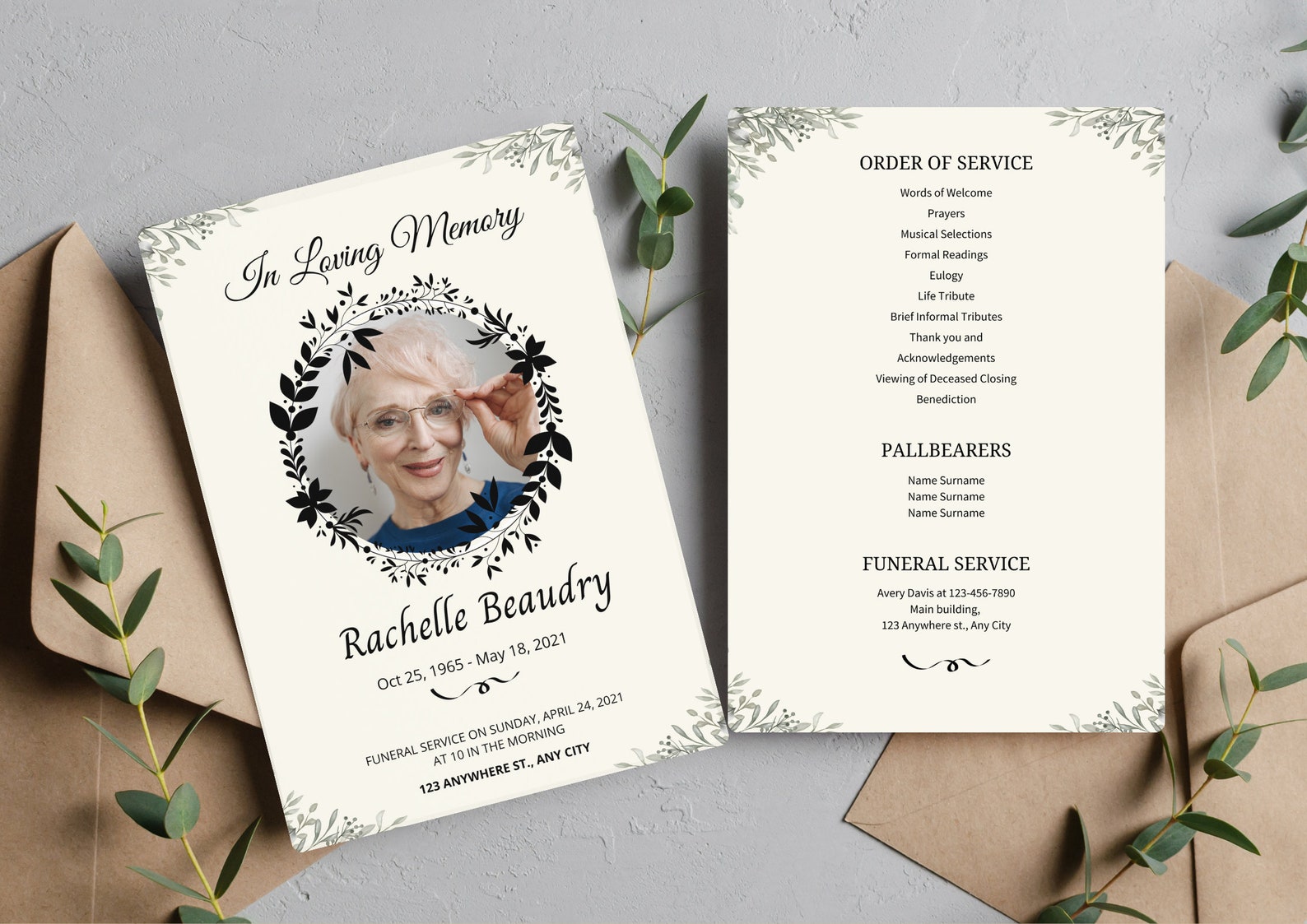 Editable Floral Funeral Program Template Celebrating the Life of ...