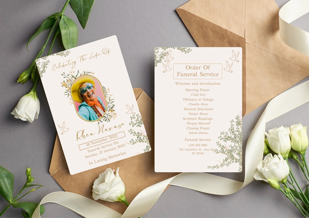 Elegant Funeral Program Template for Men or Women, Minimalist Funeral ...
