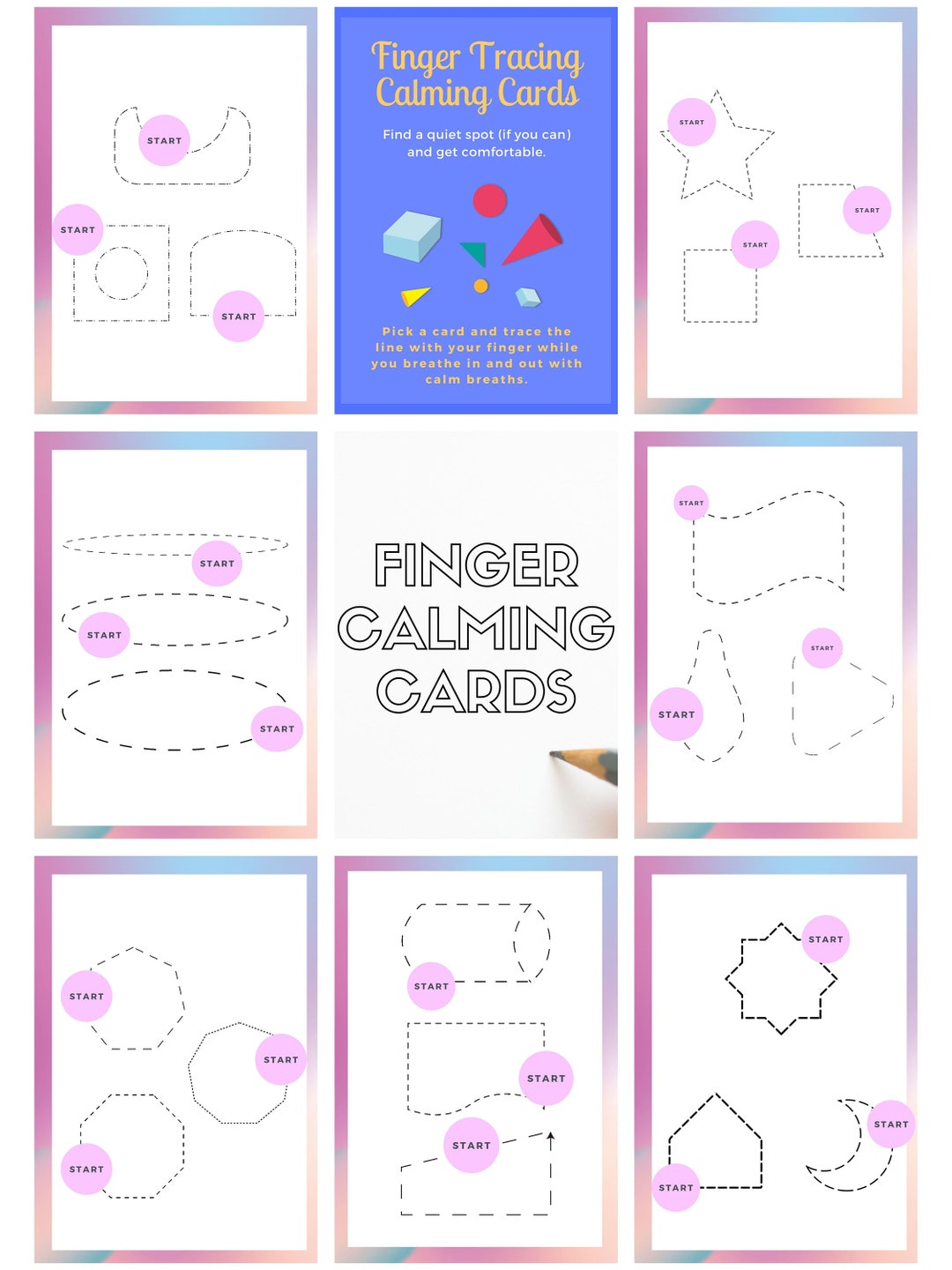 Finger Tracing Calming Cards, Printable Mindfulness Flash Cards, Kids ...