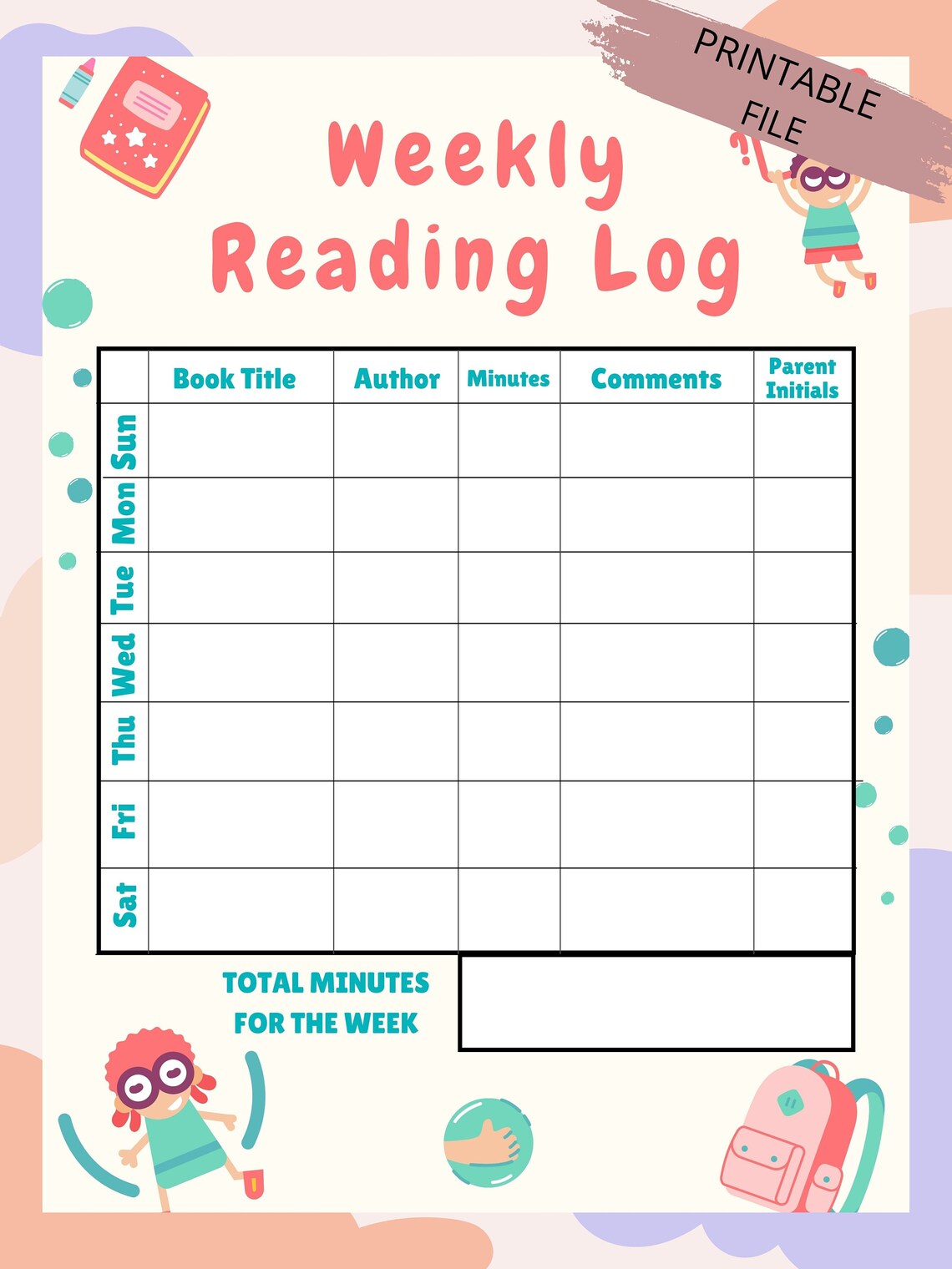 Kids Reading Log, Printable Kidjournal, Reading Incentive, Instant ...