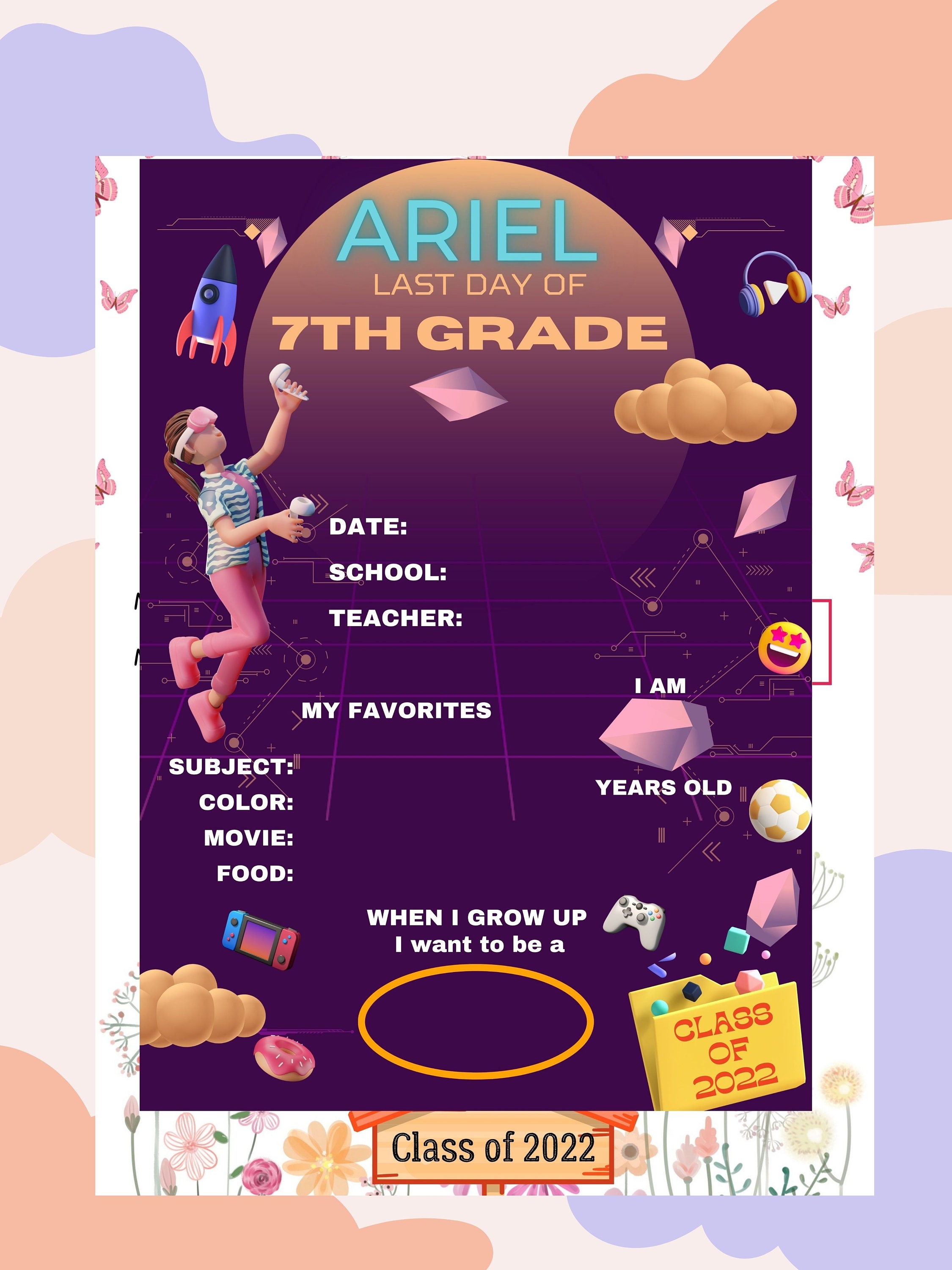 Editable First or Last Day of School - 7th Grade Sign for Boy or Girl ...