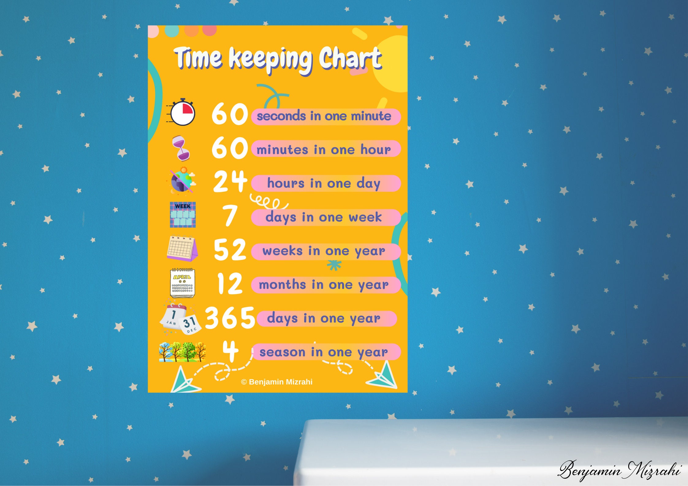 Time Keeping Chart Time Facts Printed Educational Wall Chart Poster All ...