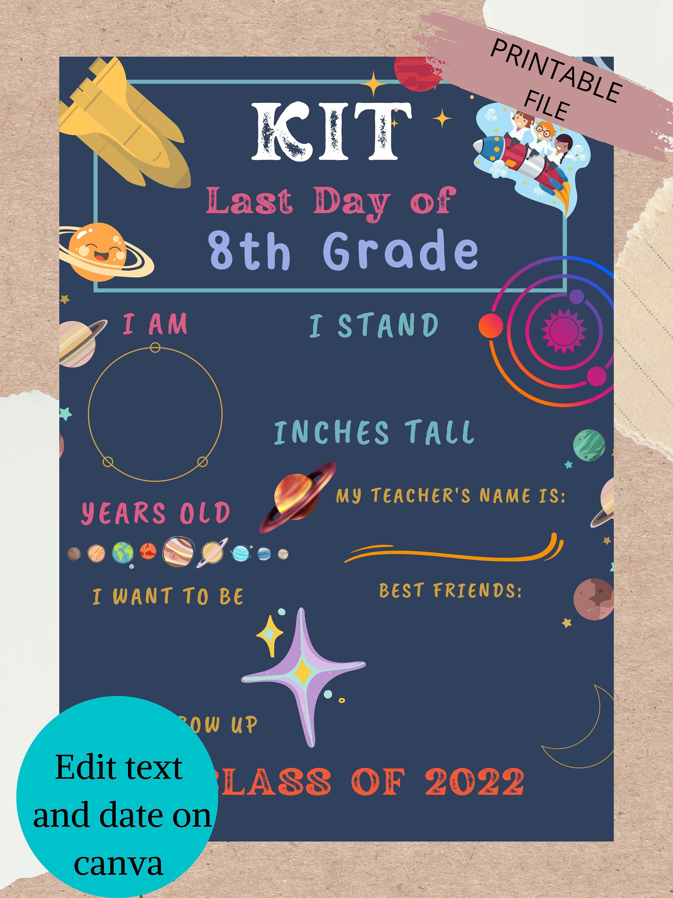 Editable First or Last Day of School - 8th Grade Boy or Girl Cute ...
