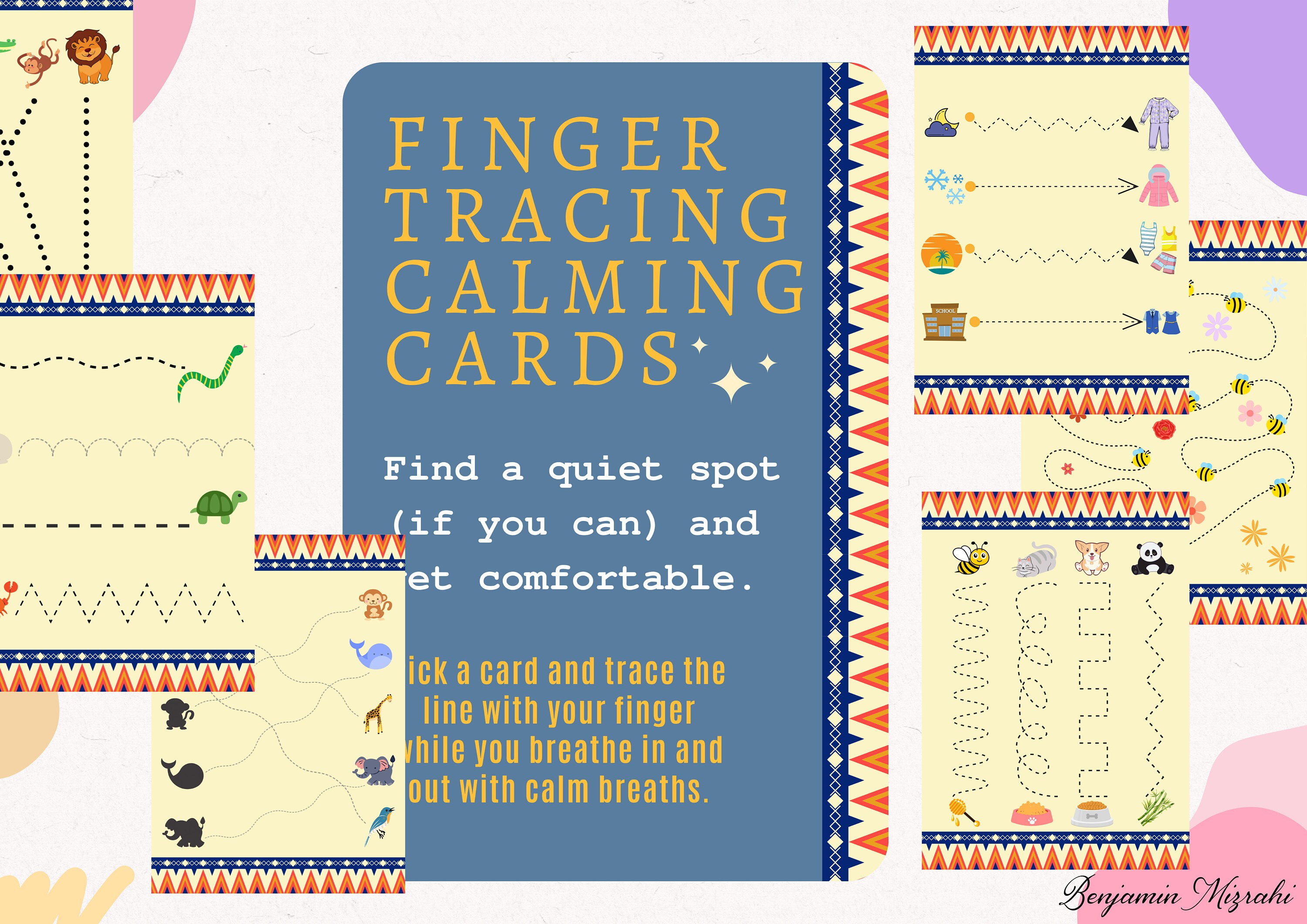 Finger Tracing Calming Cards Printable Mindfulness Calm Down - Etsy